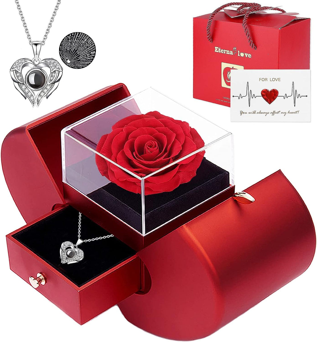 3 in 1 Preserved Eternal Rose Jewelry Box With Necklace – Madeofrose