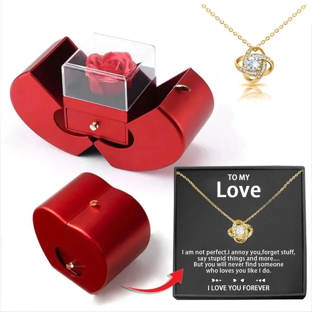 3 in 1 Valentine's Day Preserved Eternal Rose Jewelry Box With Necklac ...