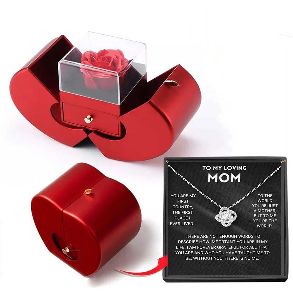 3 in 1 Valentine's Day Preserved Eternal Rose Jewelry Box With Necklac ...