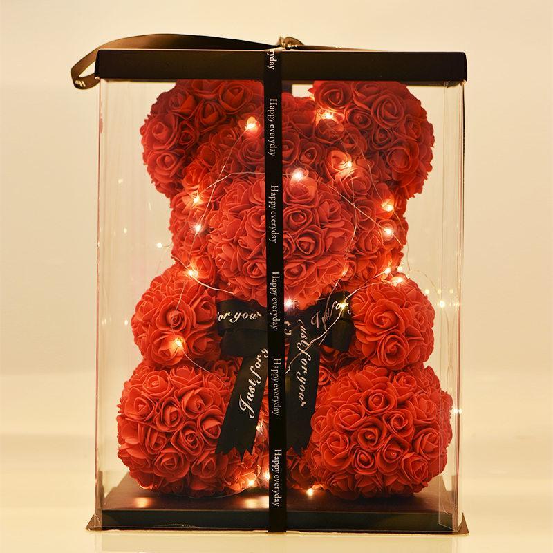 Luxury Rose Bear With LED Gift Box, Handmade Flower Bears - Madeofrose